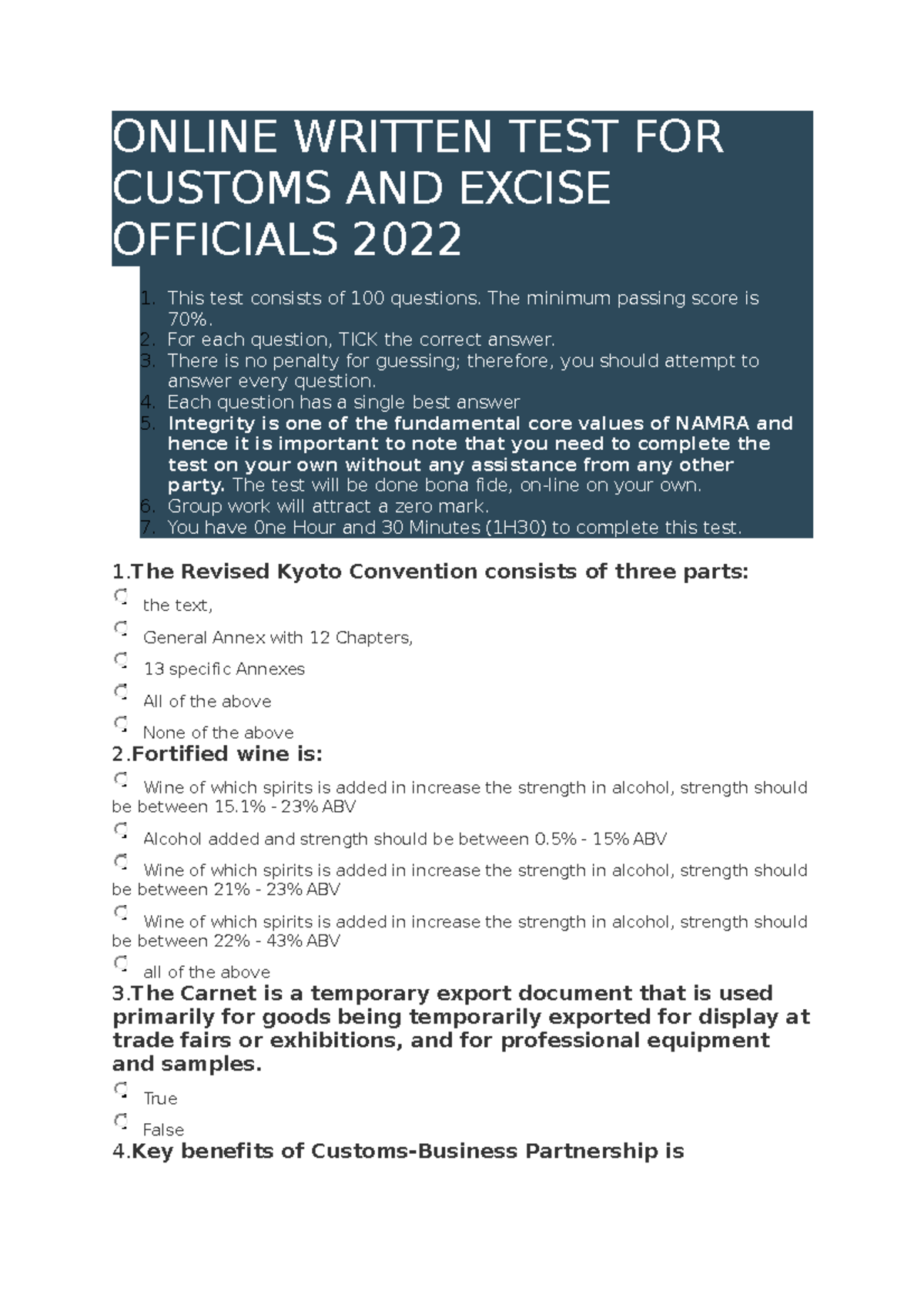 Junior customs and excise - ONLINE WRITTEN TEST FOR CUSTOMS AND EXCISE ...