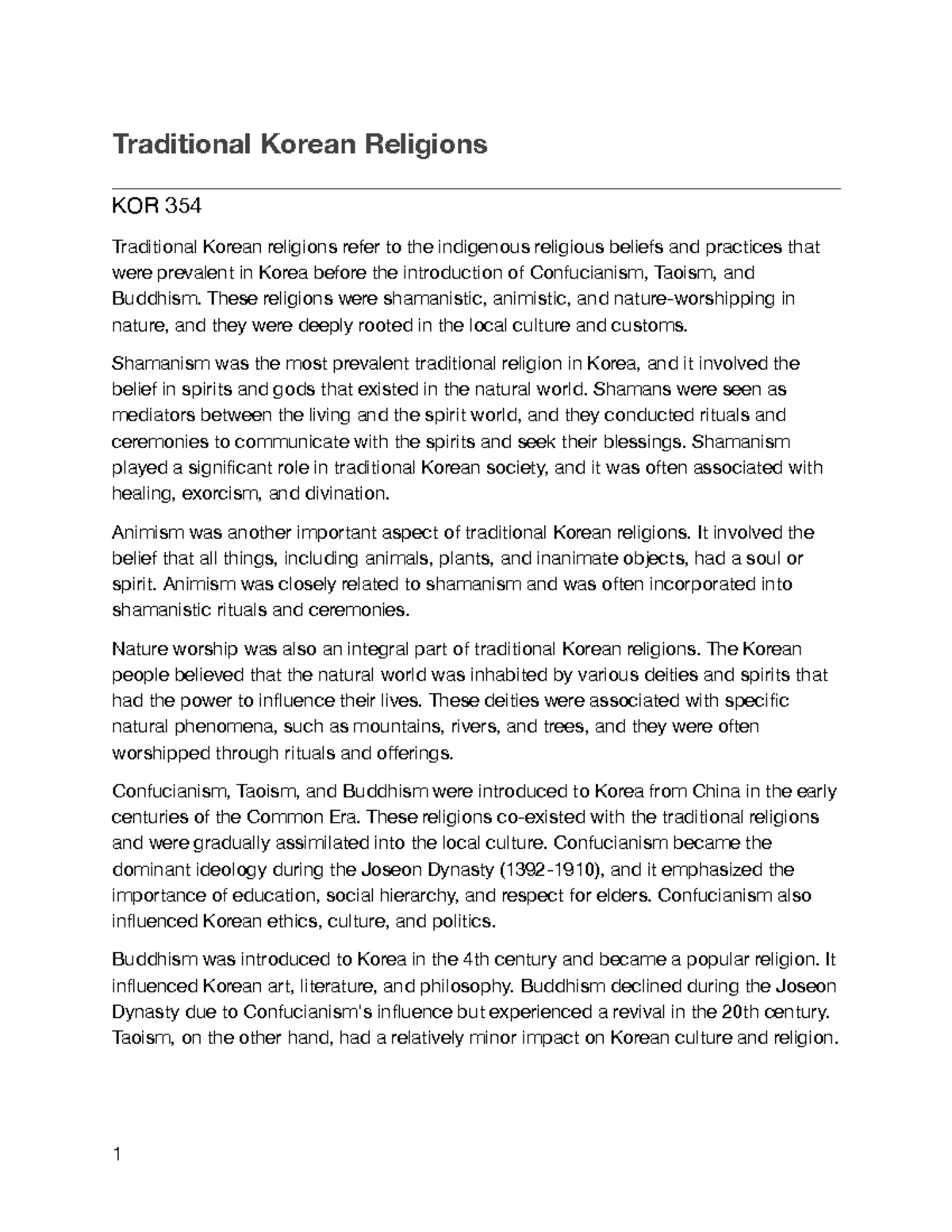 Traditional Korean Religions - These religions were shamanistic ...