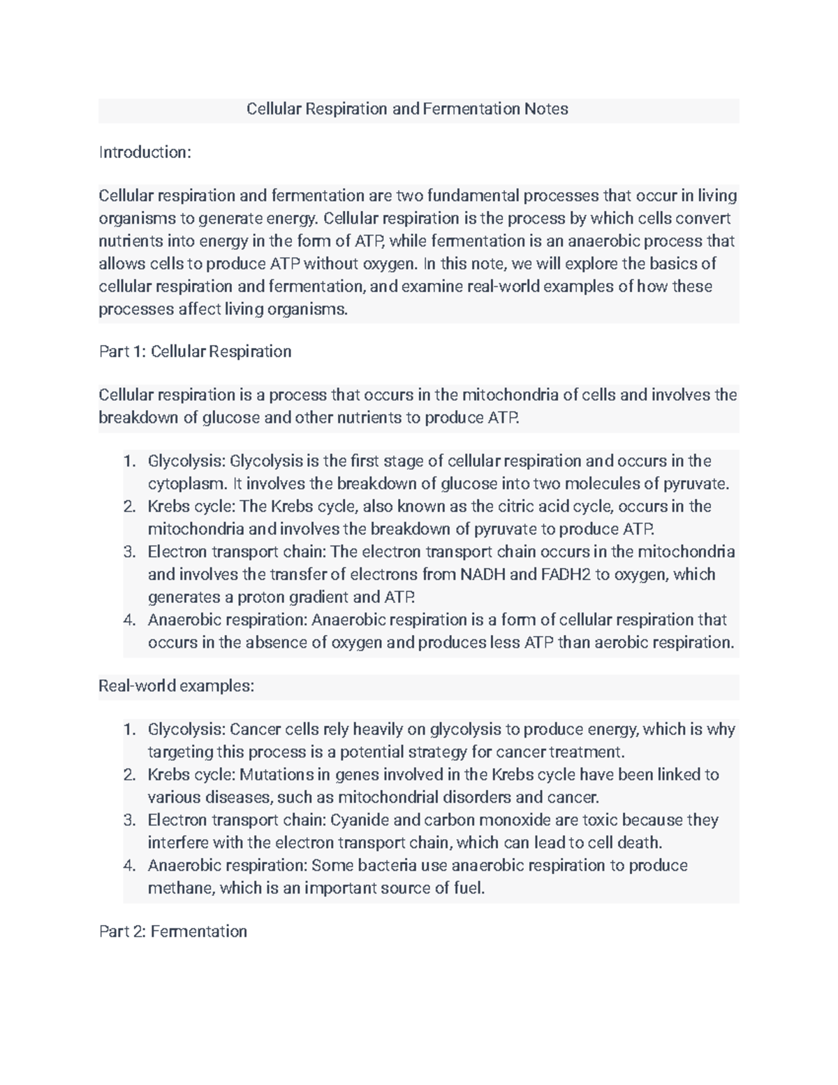 Cellular Respiration and Fermentation Notes - Cellular Respiration and ...