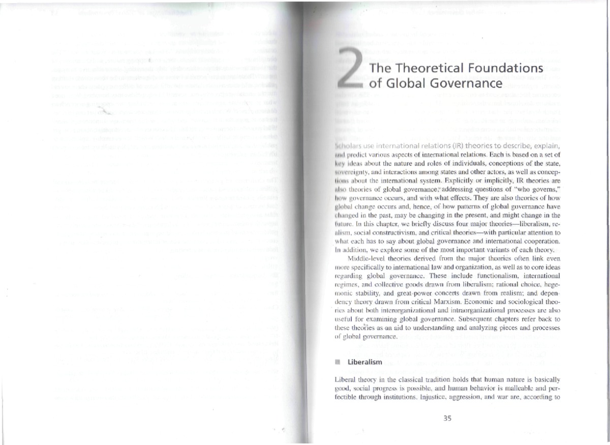 Mingst 2 theori - 2 The Theoretical Foundations of Global Governance i . n s use international ...