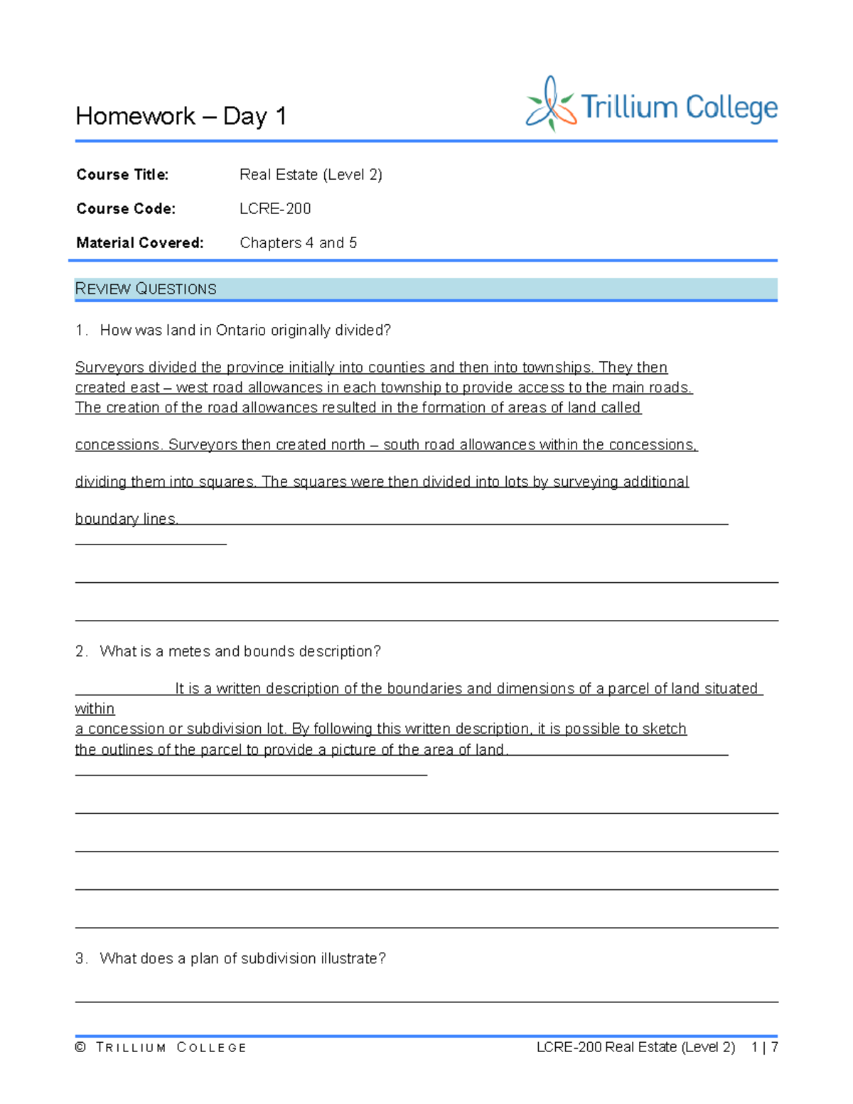 Homework Day 1 - Homework – Day 1 Course Title: Real Estate (Level 2 ...