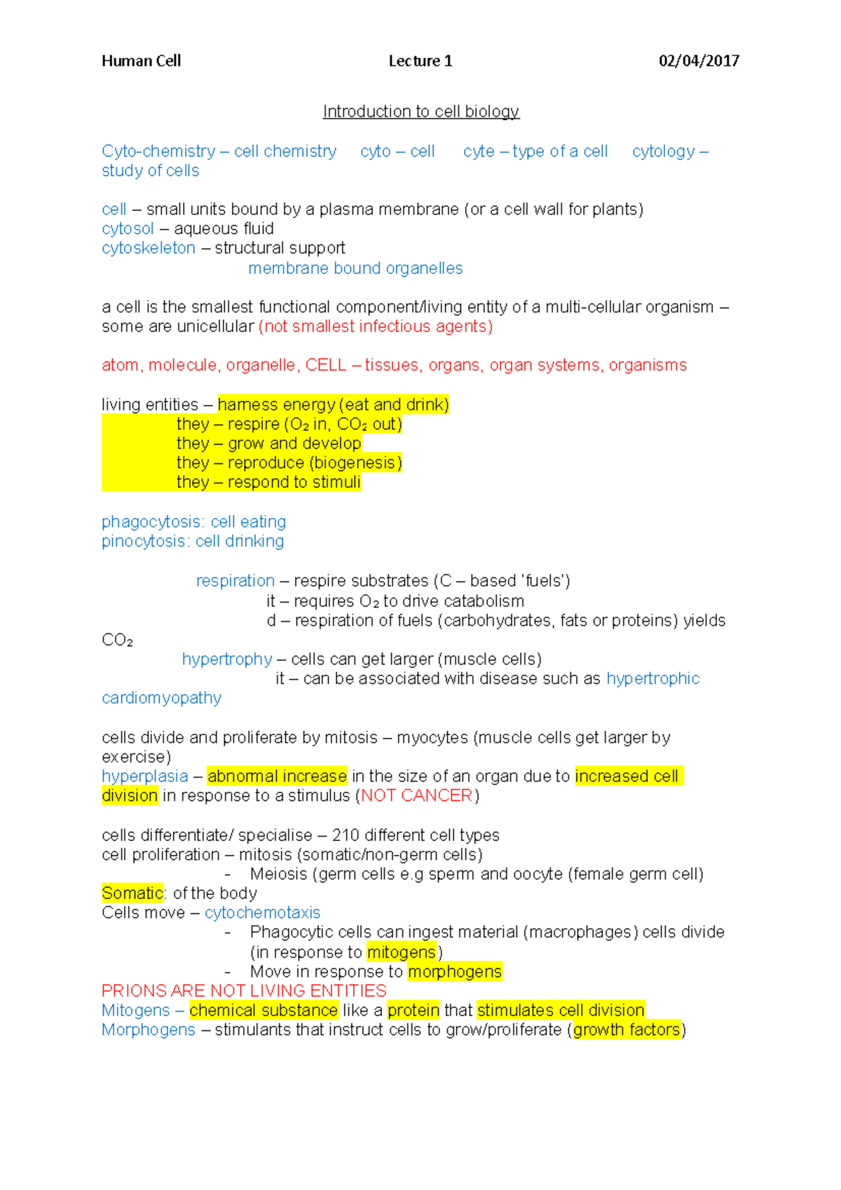 Introduction to cell biology - Human Cell Lecture 1 02/04/2017 ...