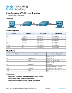 4.5.2 Lab - Implement Inter-VLAN Routing - Part 1: Topology Addressing Table Device Interface IP ...