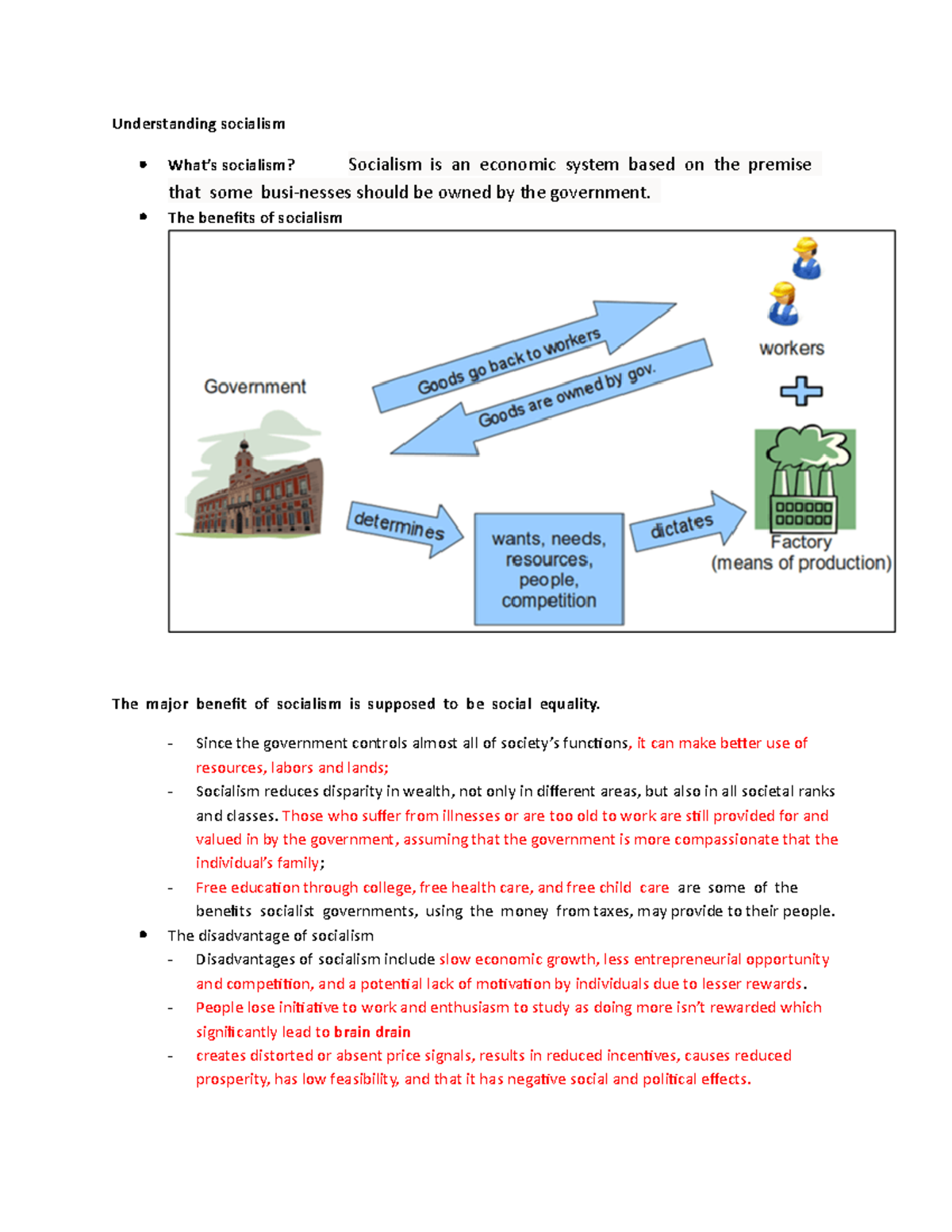 Understanding socialism - The benefits of socialism The major benefit ...