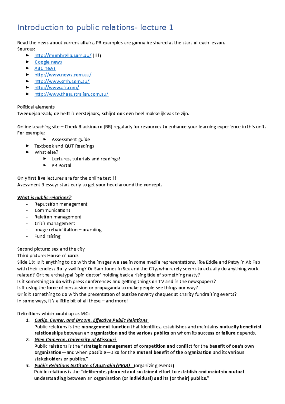 Introduction to public relations - Introduction to public lecture 1 ...