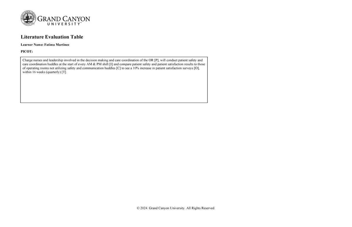 NUR 550 RS5 Literature Evaluation Table - Literature Evaluation Table ...