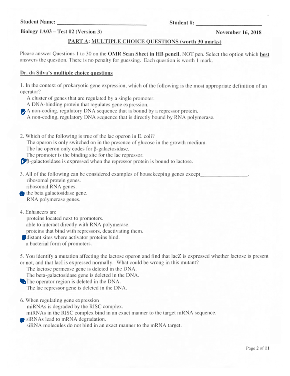 Test 2 2018 - Translation to Post-translation modifications - Bio 1A03 ...