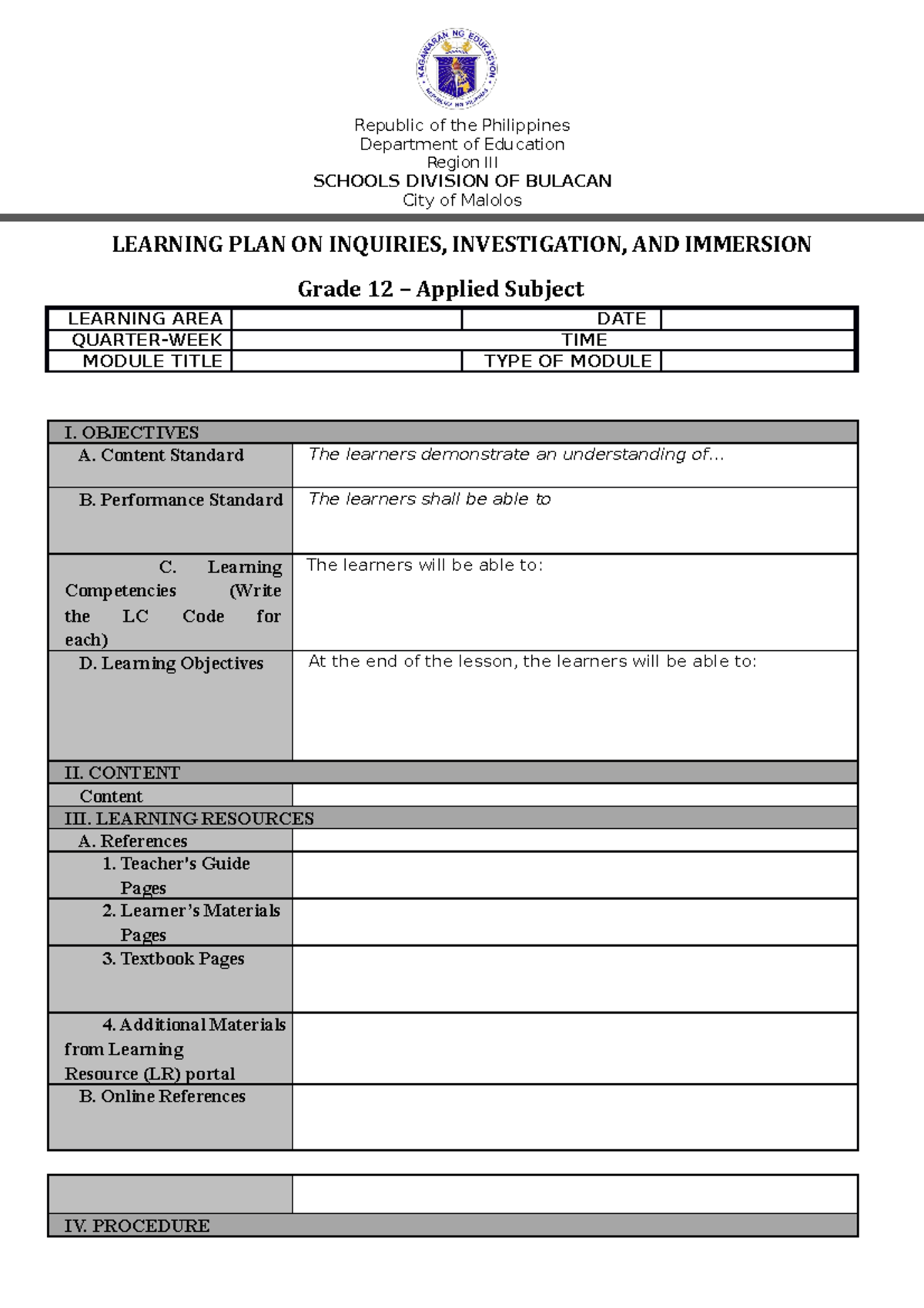 DLP template - Republic of the Philippines Department of Education ...