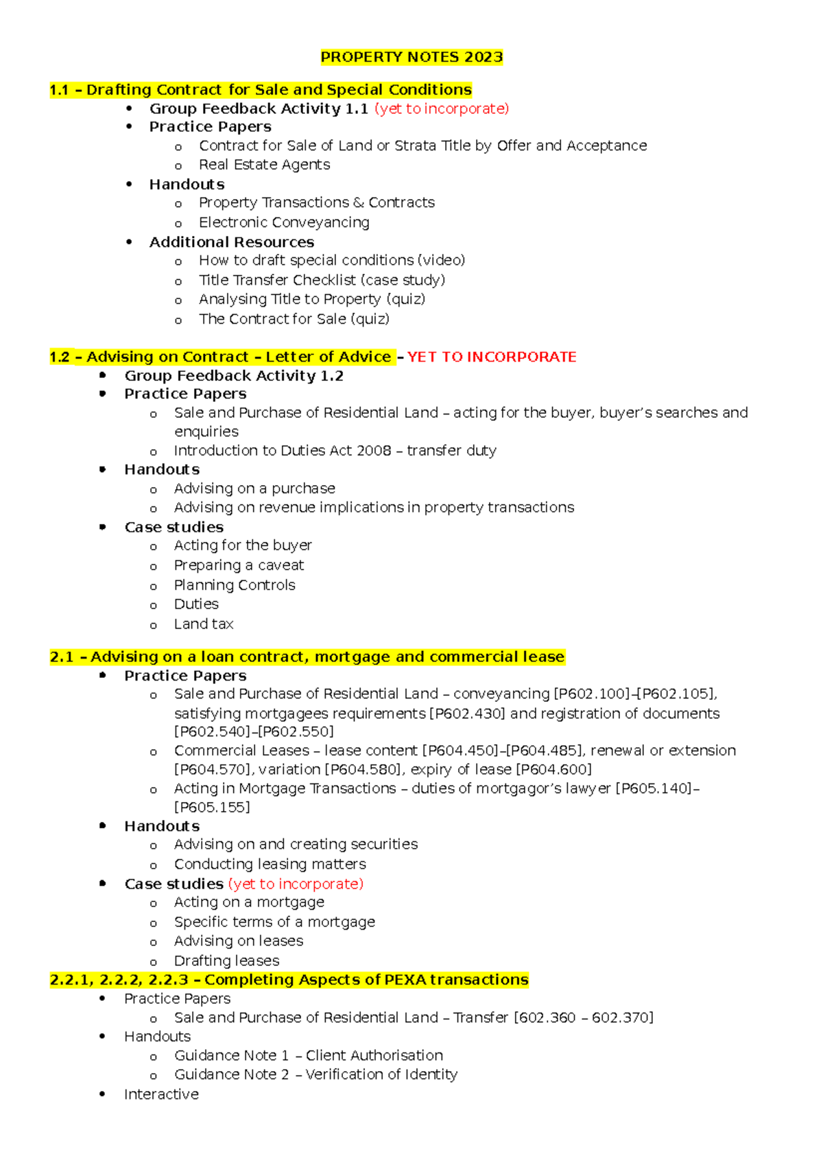 Property Notes 2023 - PROPERTY NOTES 2023 1 – Drafting Contract for ...