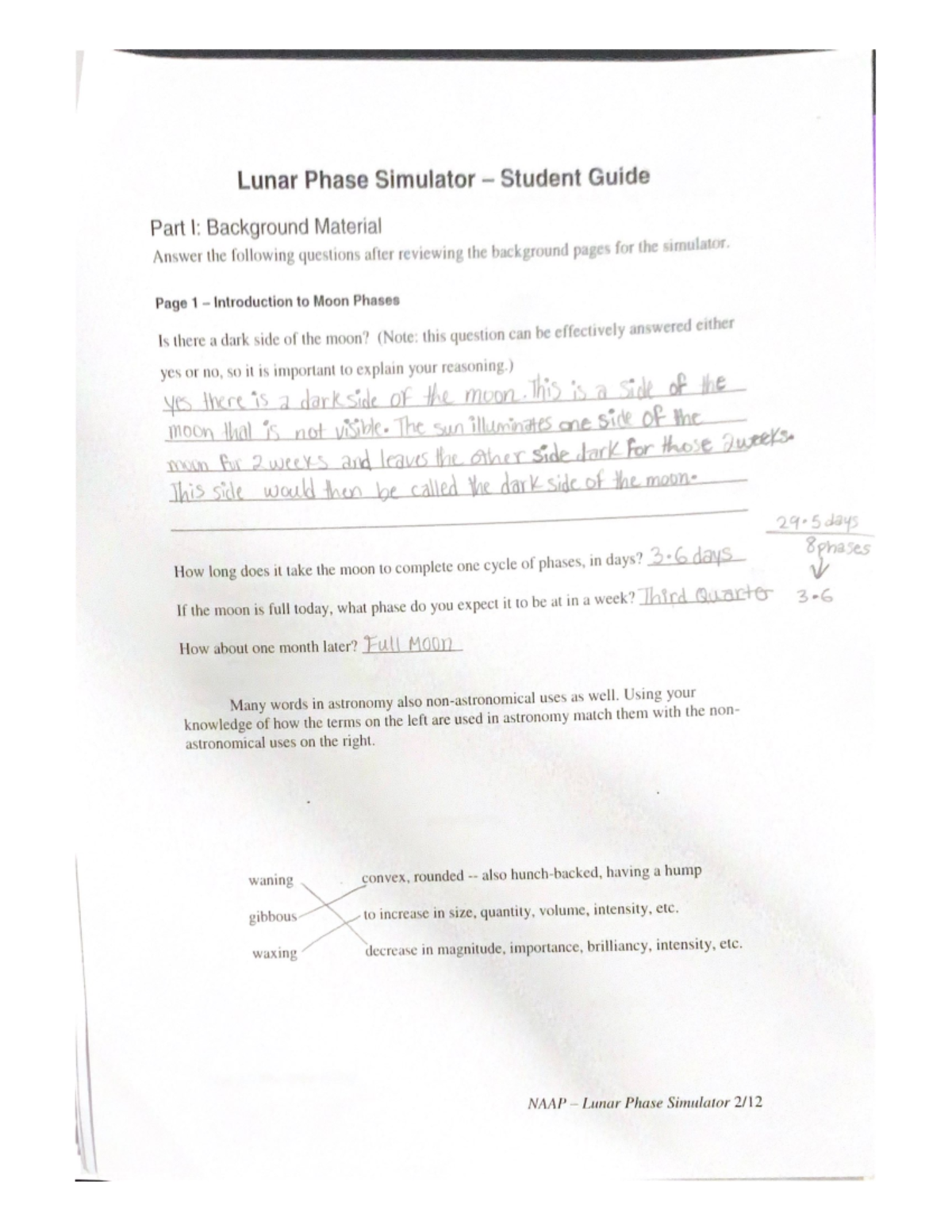 Lunar Phase Simulator - Student Guide (1) - Lunar Phase Simulator Student Guide Part Background ...
