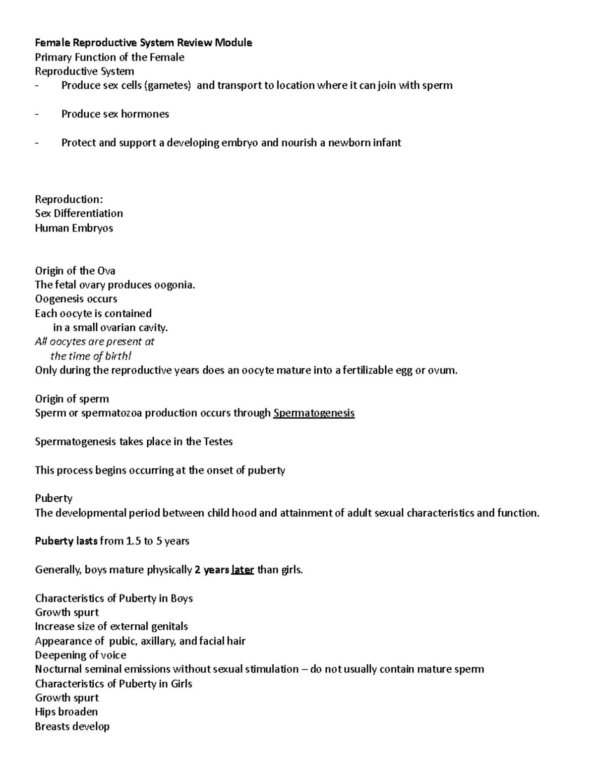 Female Reproductive System Review Module PPT Outline HO - Female ...