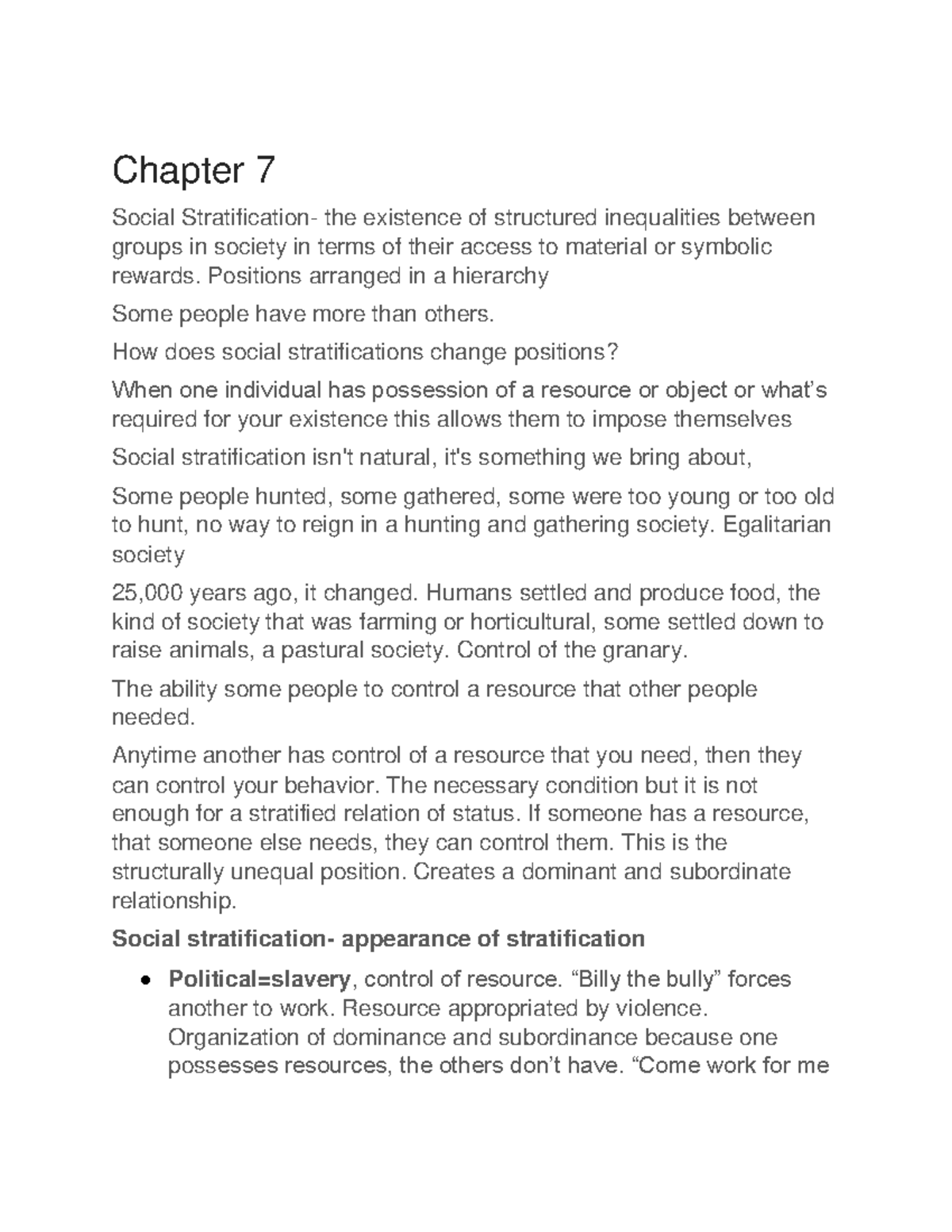 Sociology-chapter 7 - Chapter 7 Social Stratification- the existence of ...