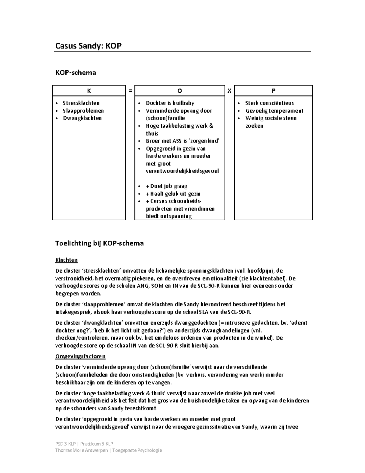 Casus Sandy KOP - PSD 3 KLP | Practicum 3 KLP Thomas More Antwerpen | Toegepaste Psychologie ...