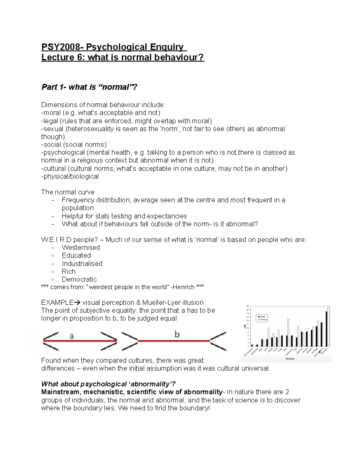 Lec6- what is normal - Lecture notes 6 - PSY2008- Psychological Enquiry ...