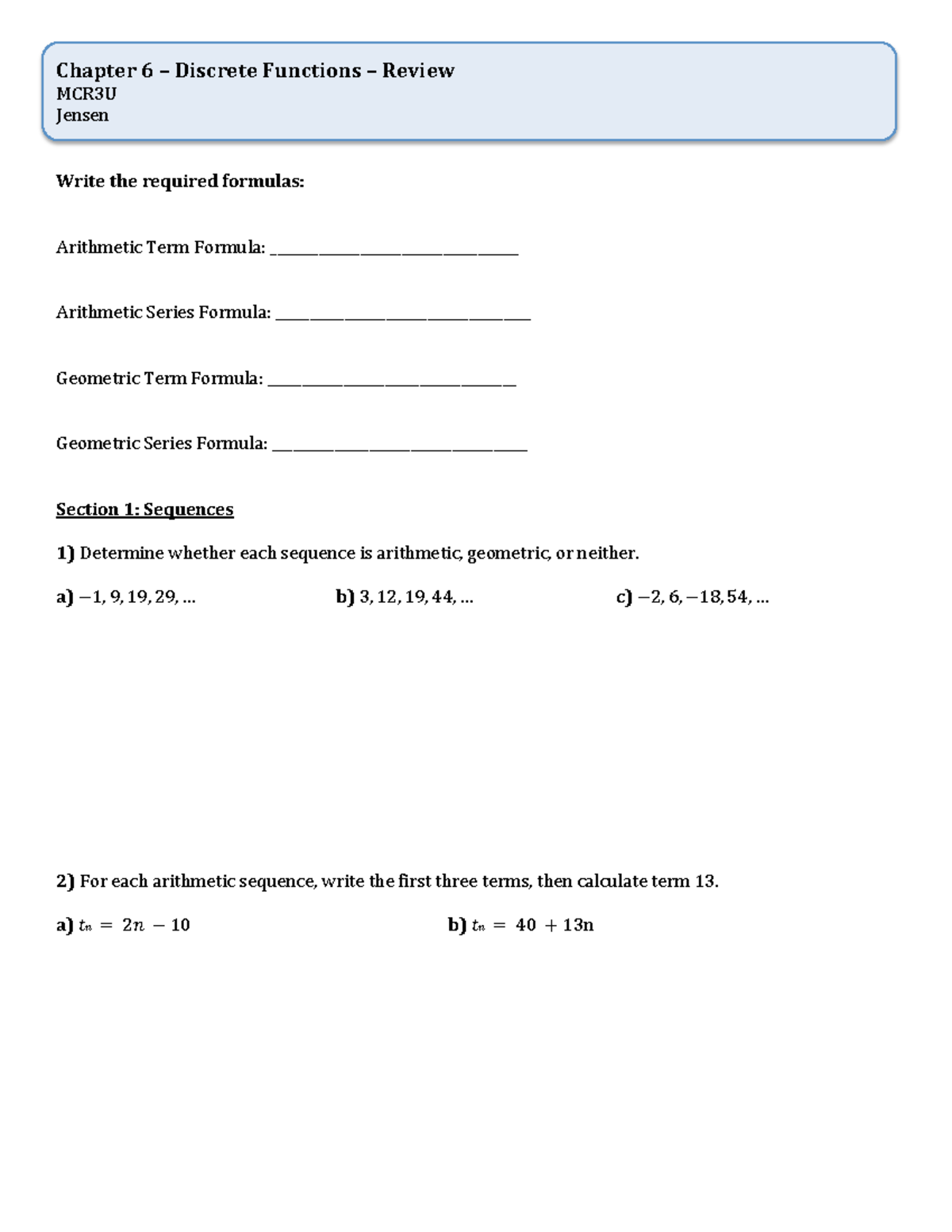 Discrete Functions - Review Questions - - Studocu