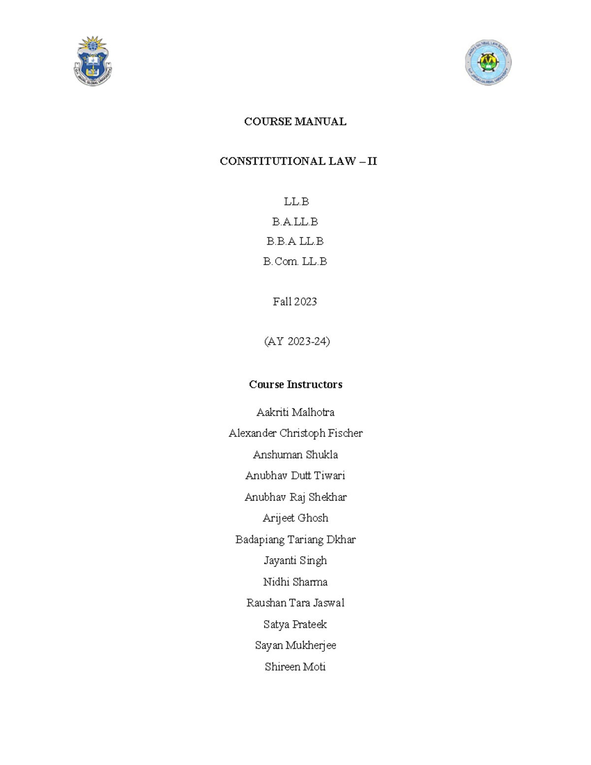 Constitutional Law - II Course Manual (Fall'23) - COURSE MANUAL ...
