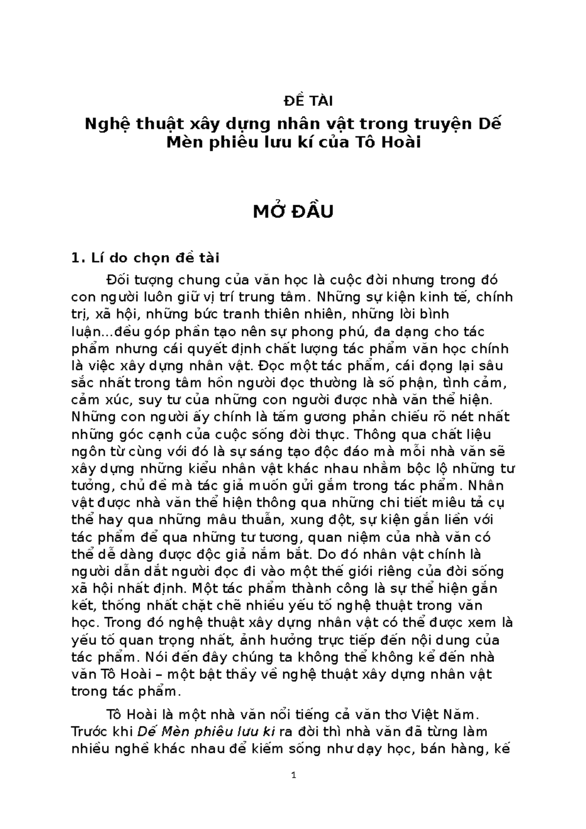 123doc tieu luan nghe thuat xay dung nhan vat trong truyen de men phieu luu ki cua to hoai - Studocu