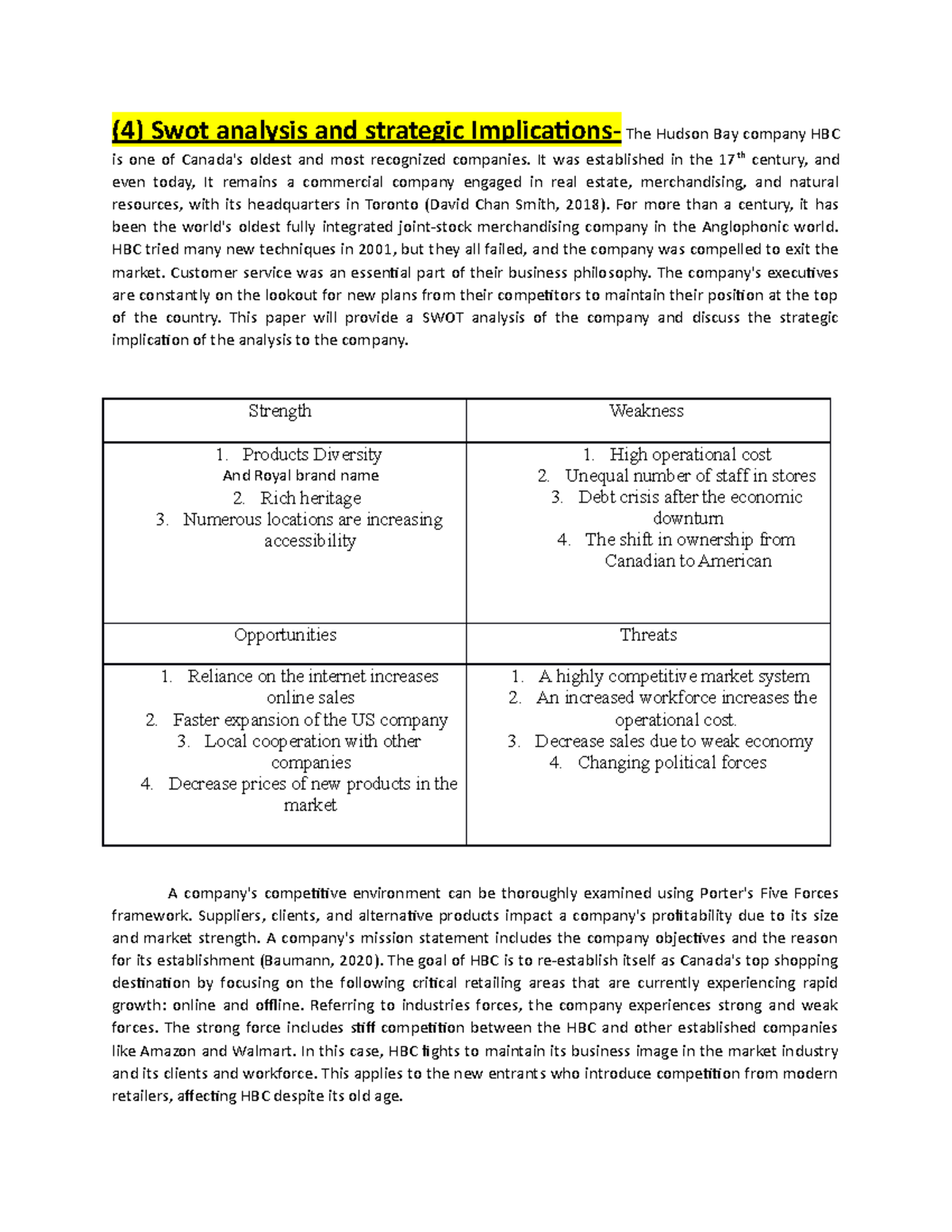 Mrkting pdf final - (4) Swot analysis and strategic Implications- The ...