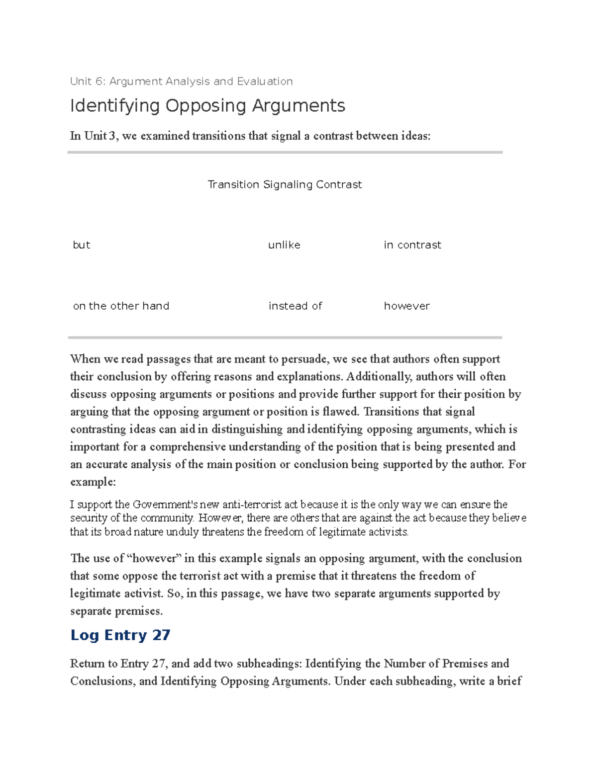 Unit 6 - Lecture notes unit 6 - Unit 6: Argument Analysis and ...