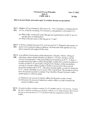 CHBE 2100 HW 4 - Material and energy balances for single-phase and ...