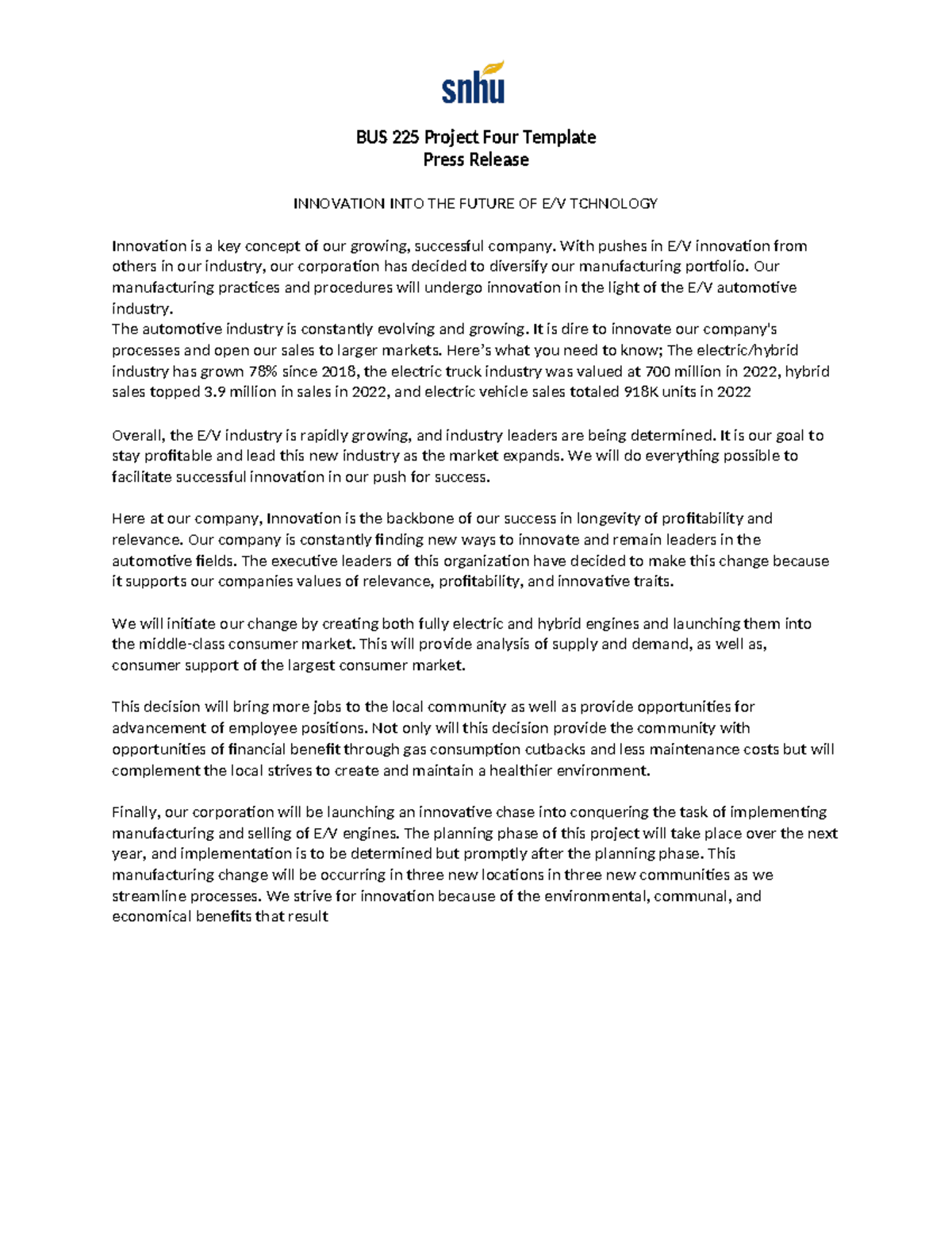 BUS 225 Project Four Template - BUS 225 Project Four Template Press ...