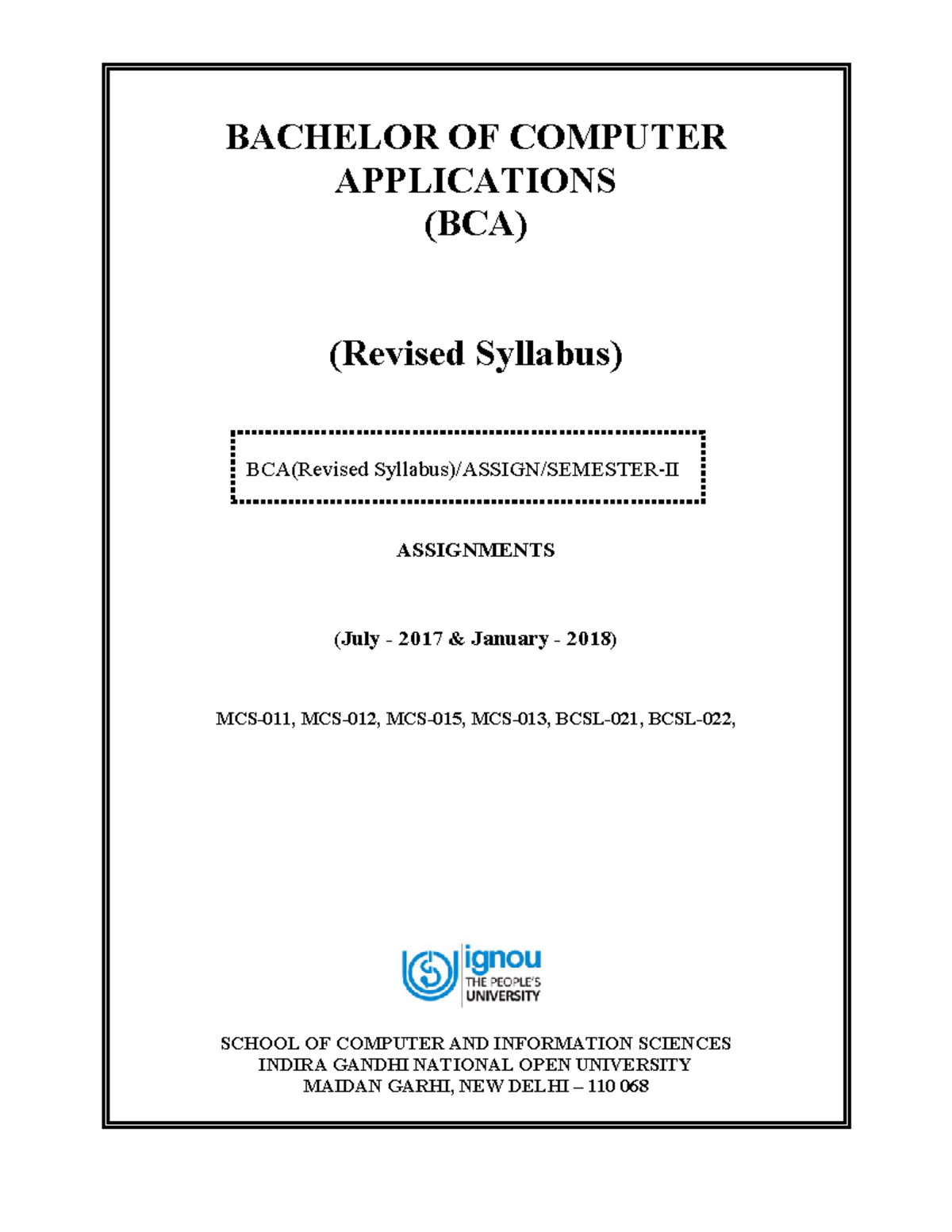 Semester-II IGNOU Assignment - BACHELOR OF COMPUTER APPLICATIONS (BCA ...