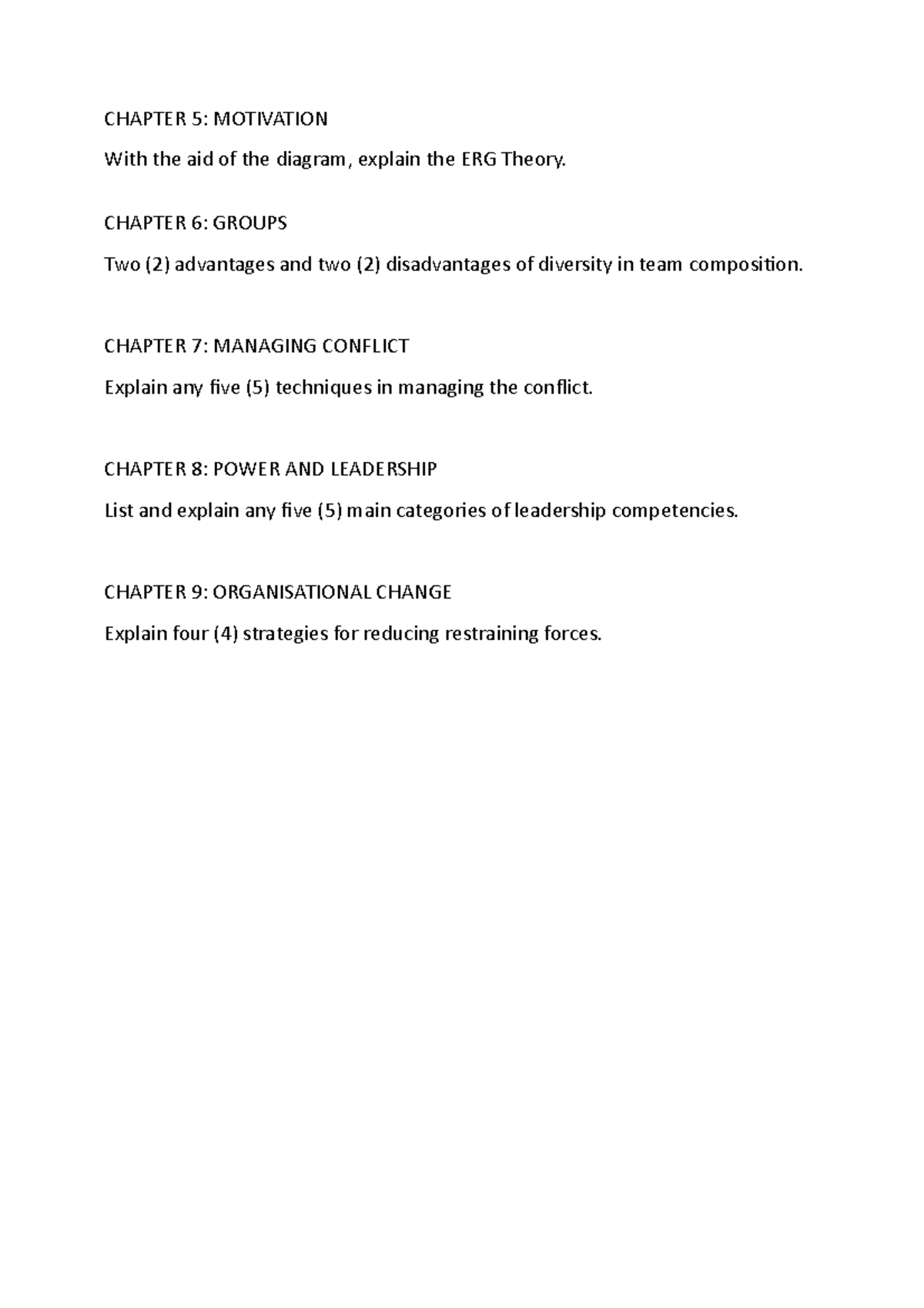 TEST MGT Answers Chapter 5-9 - CHAPTER 5: MOTIVATION With the aid of ...