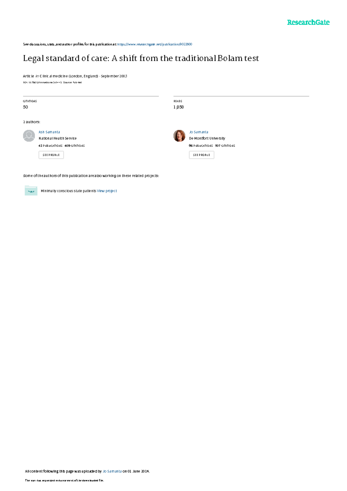 Bolam test to Bolitho test - See discussions, stats, and author ...