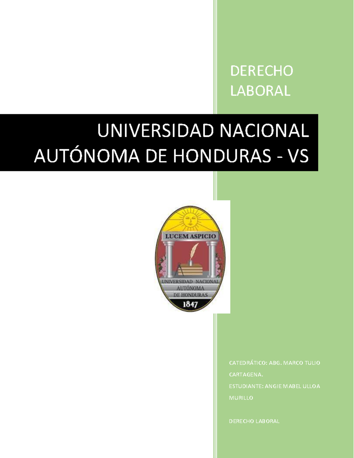 1.- Ulloa Angie Trabajo - Menores DE EDAD - DERECHO LABORAL CATEDRÁTICO ...