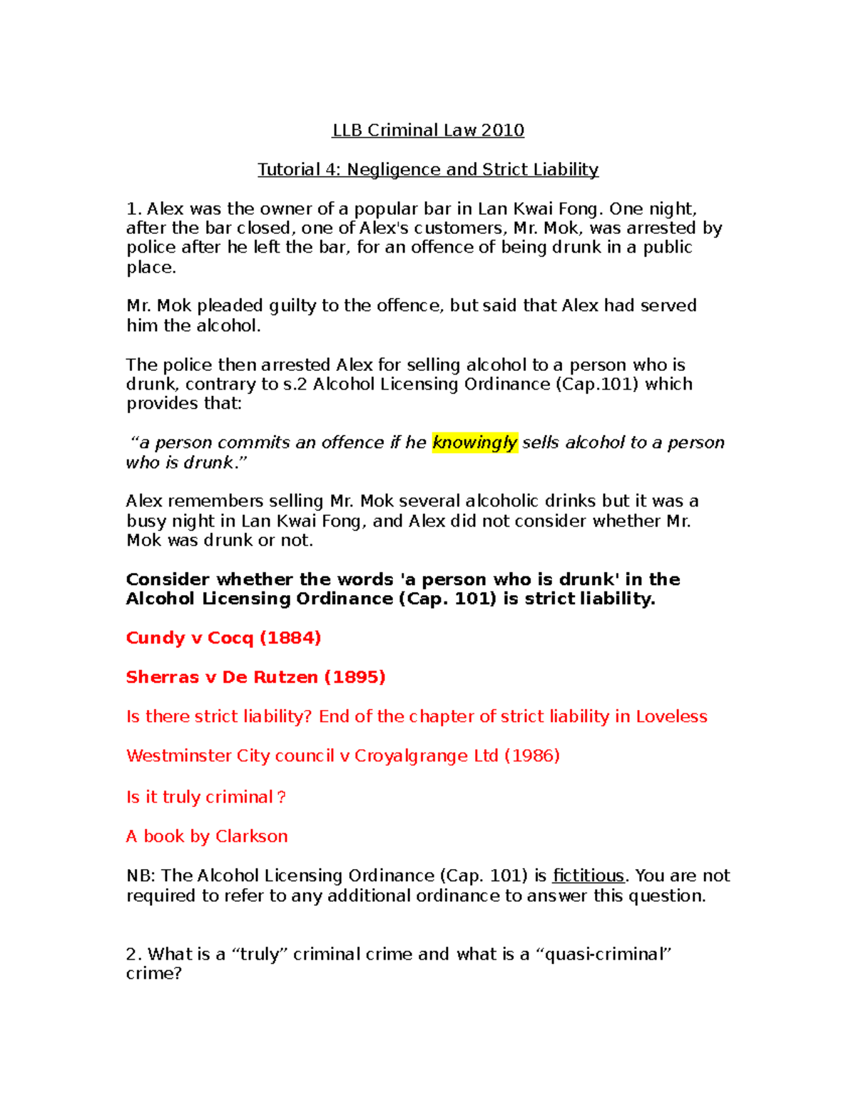 Crim-Tutorial 9 - Tutorial 9 - LLB Criminal Law 2010 Tutorial 4 ...