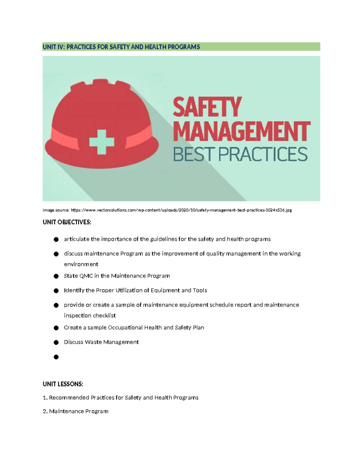 UNIT IV Practices FOR Safety AND Health Programs - UNIT IV: PRACTICES ...