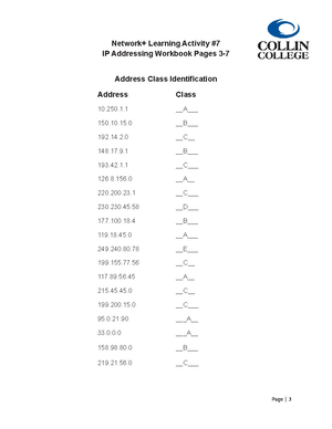 Network+ Learning Activity #13 - Subnet Masks and Subnetting (1)-2 - 30 ...