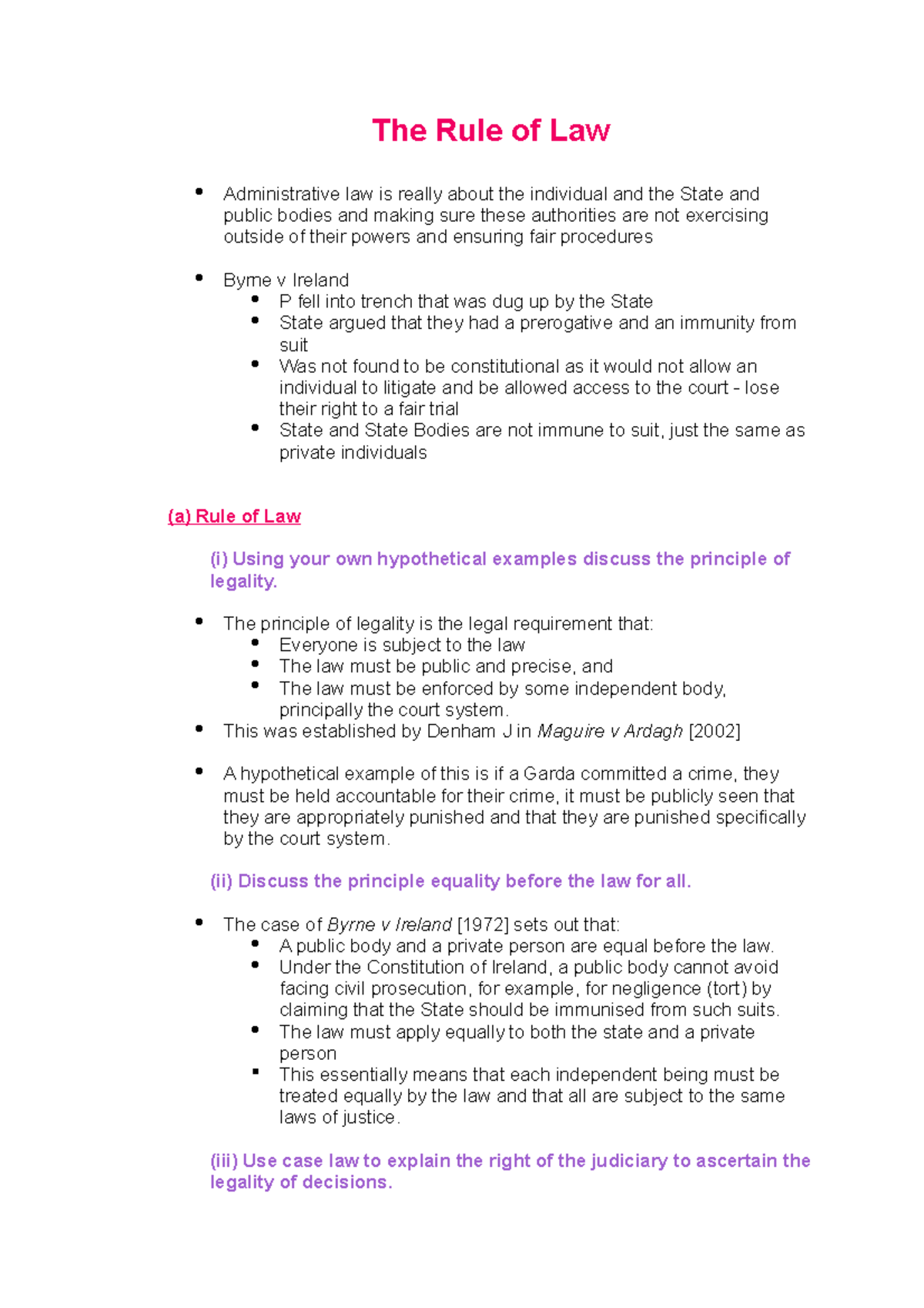The Rule of Law - Donal Coffey lecture notes + personal independent ...