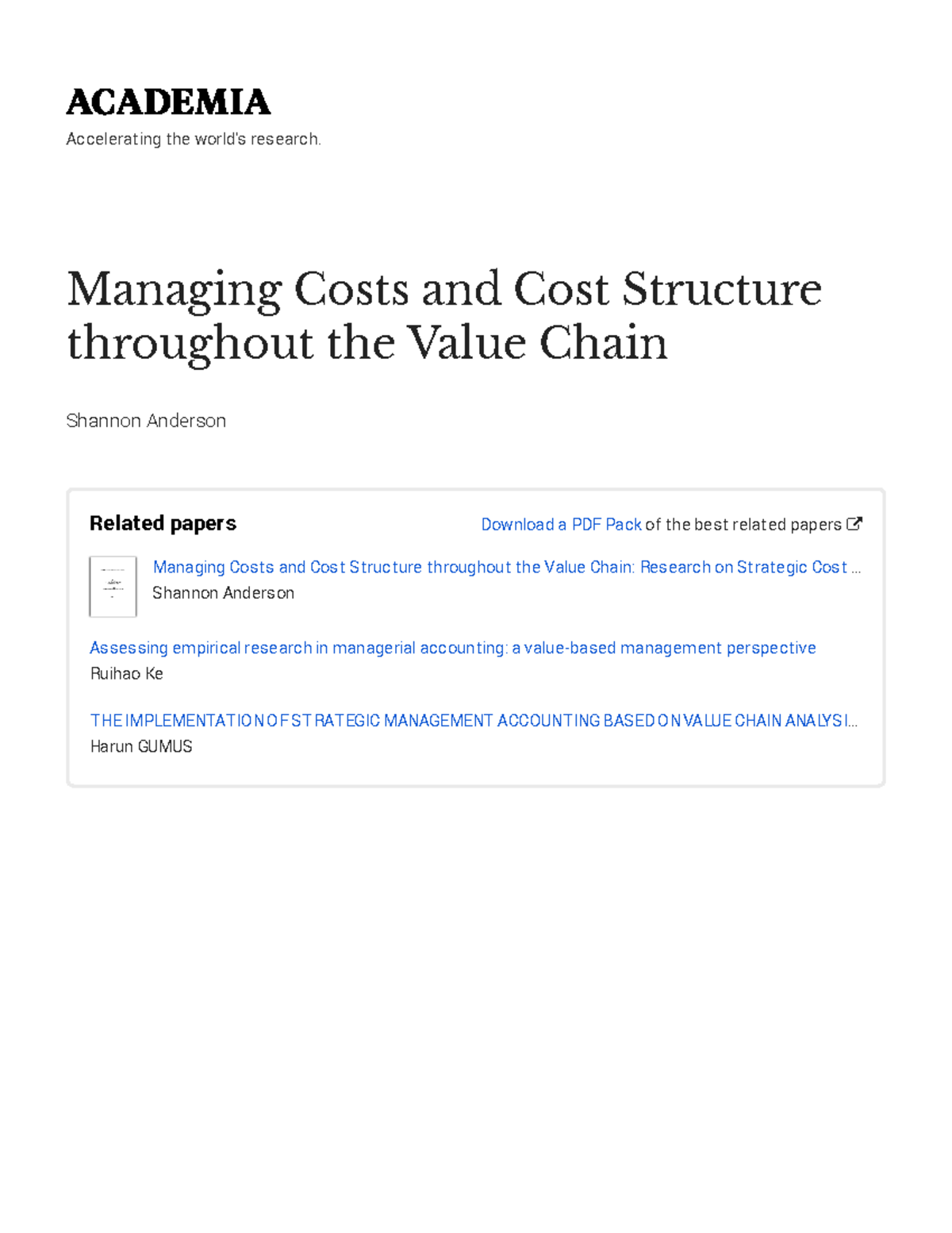 Managing Costs and Cost Structure throughout the value chain ...