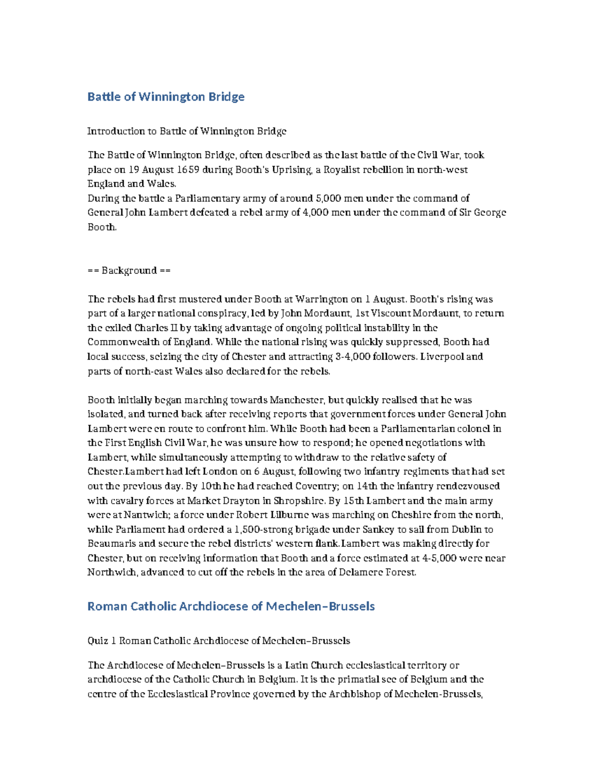 HIST123 Notes Battle of Winnington Bridge - Battle of Winnington Bridge ...