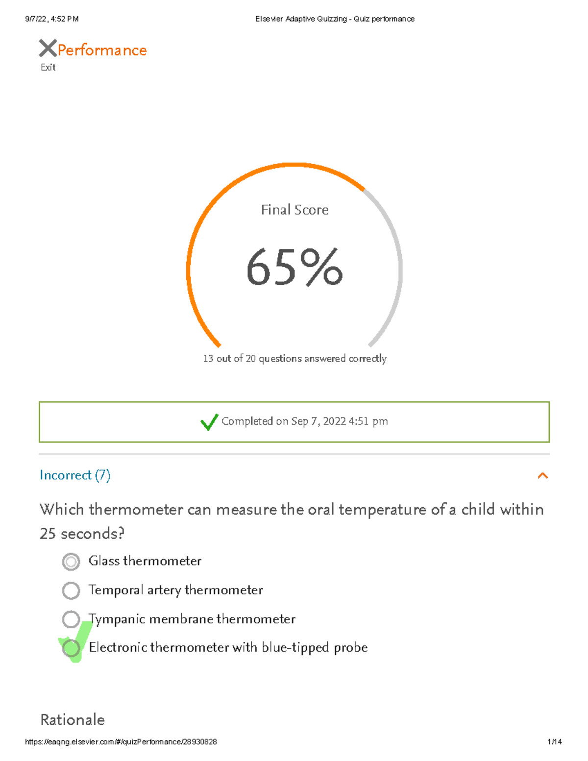 Chapter 10 - Practice Quiz - Exit Performance Final Score 65% 13 out of ...