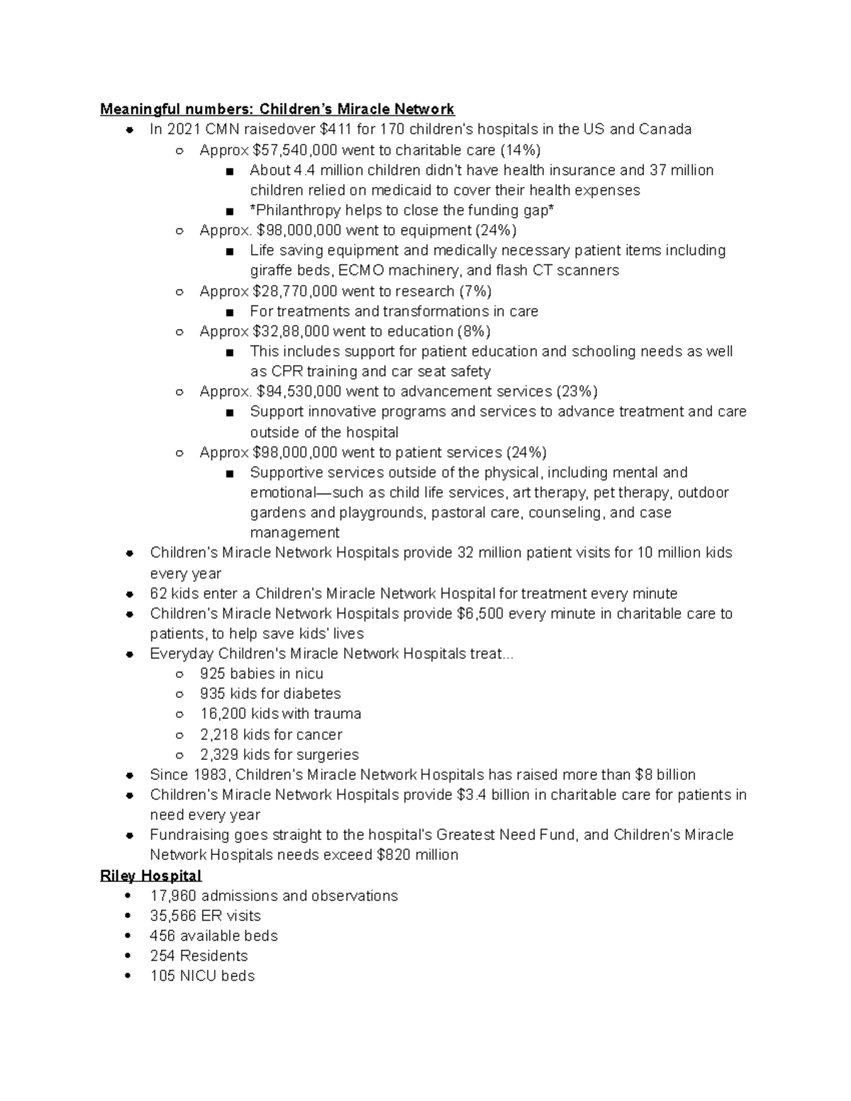 Impact Statements - Meaningful numbers: Children’s Miracle Network In ...