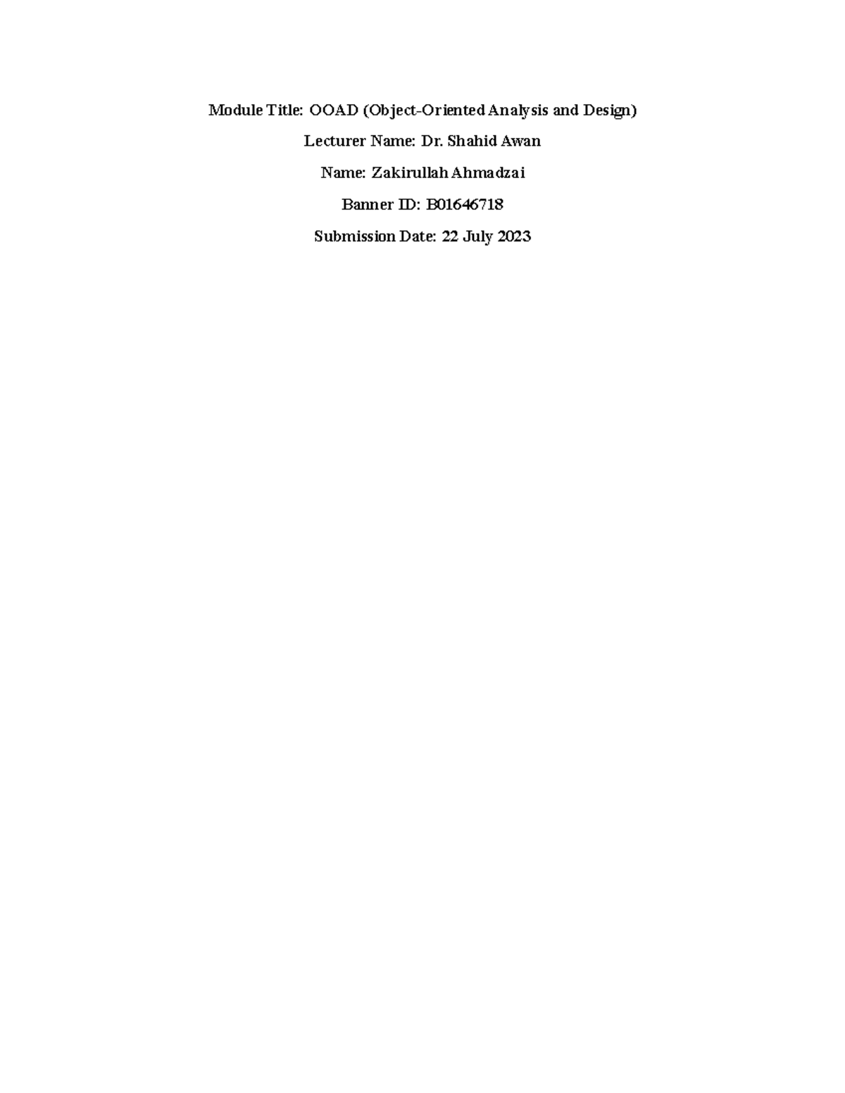 Ooad Property Rental System Uk V01 Module Title Ooad Object Oriented Analysis And Design