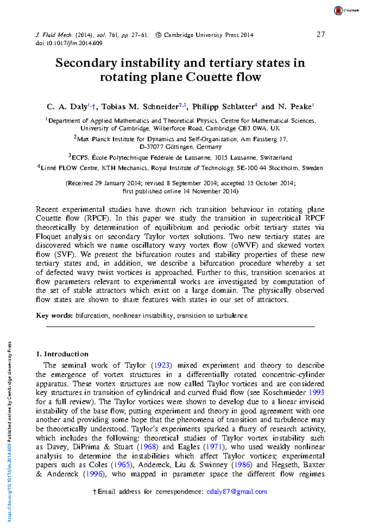 Secondary instability and tertiary states in rotating plane couette ...