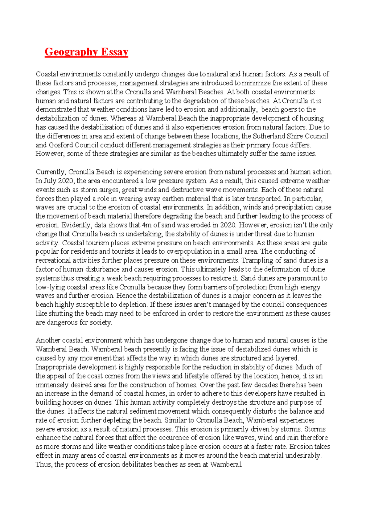 Geography Essay - Geography Essay Coastal environments constantly ...