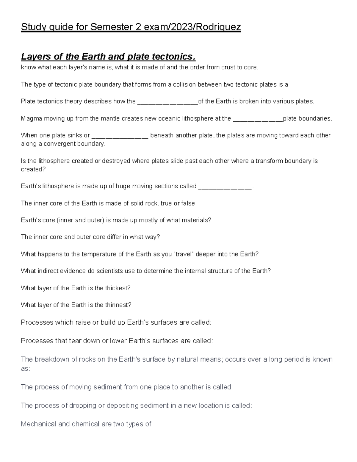 Study guide for Semester 2 exam-2023 - Study guide for Semester 2 exam ...