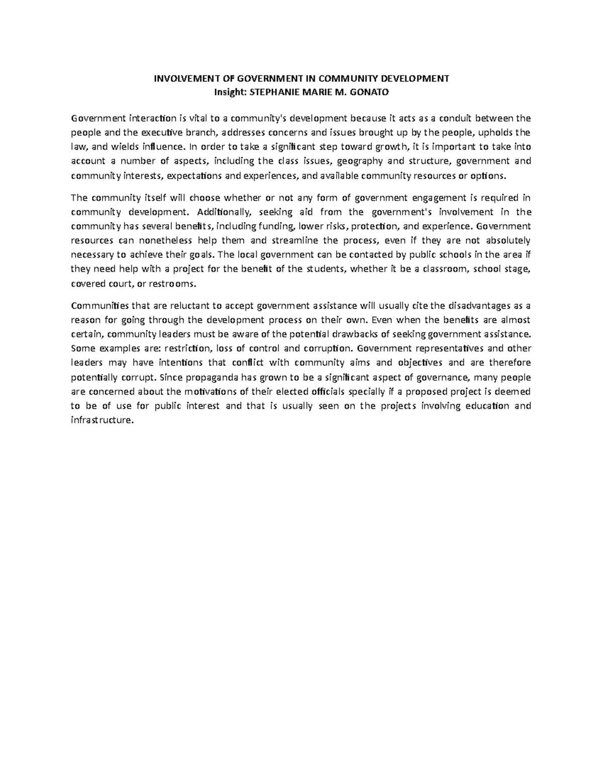 Involvement OF Government IN Community Development - INVOLVEMENT OF ...