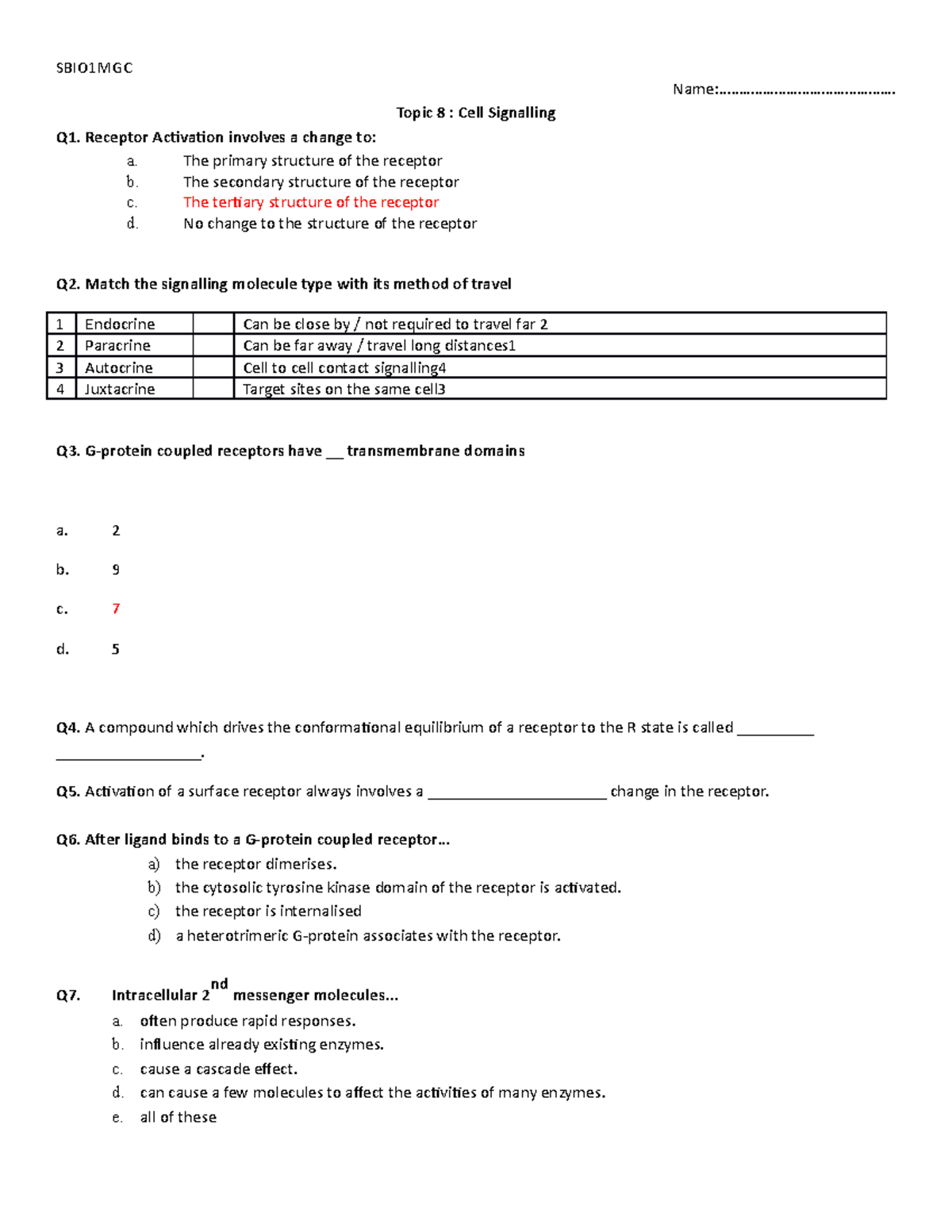 Topic 8 worksheet cell signalling - SBIO1MGC Name:……………………………………… Topic ...