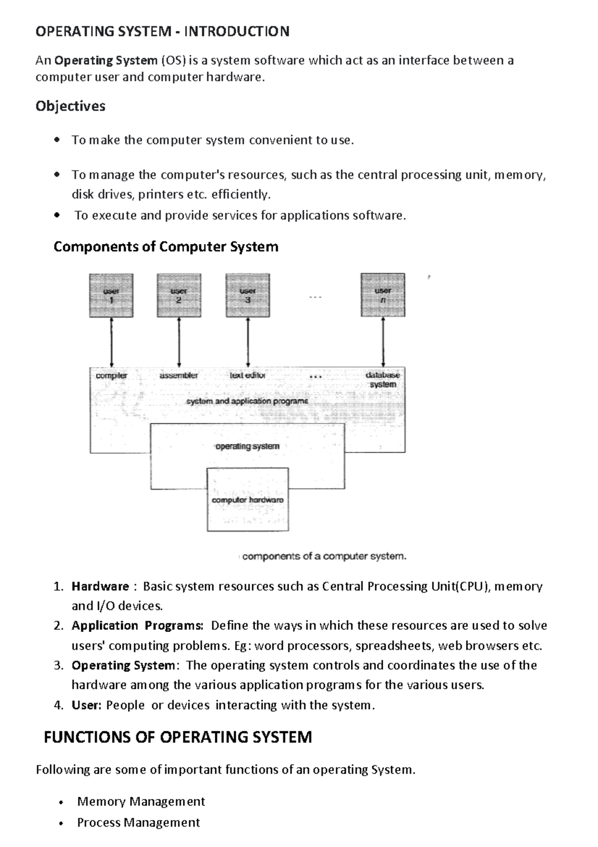Module 1 - Notesos - OPERATING SYSTEM - INTRODUCTION An Operating ...