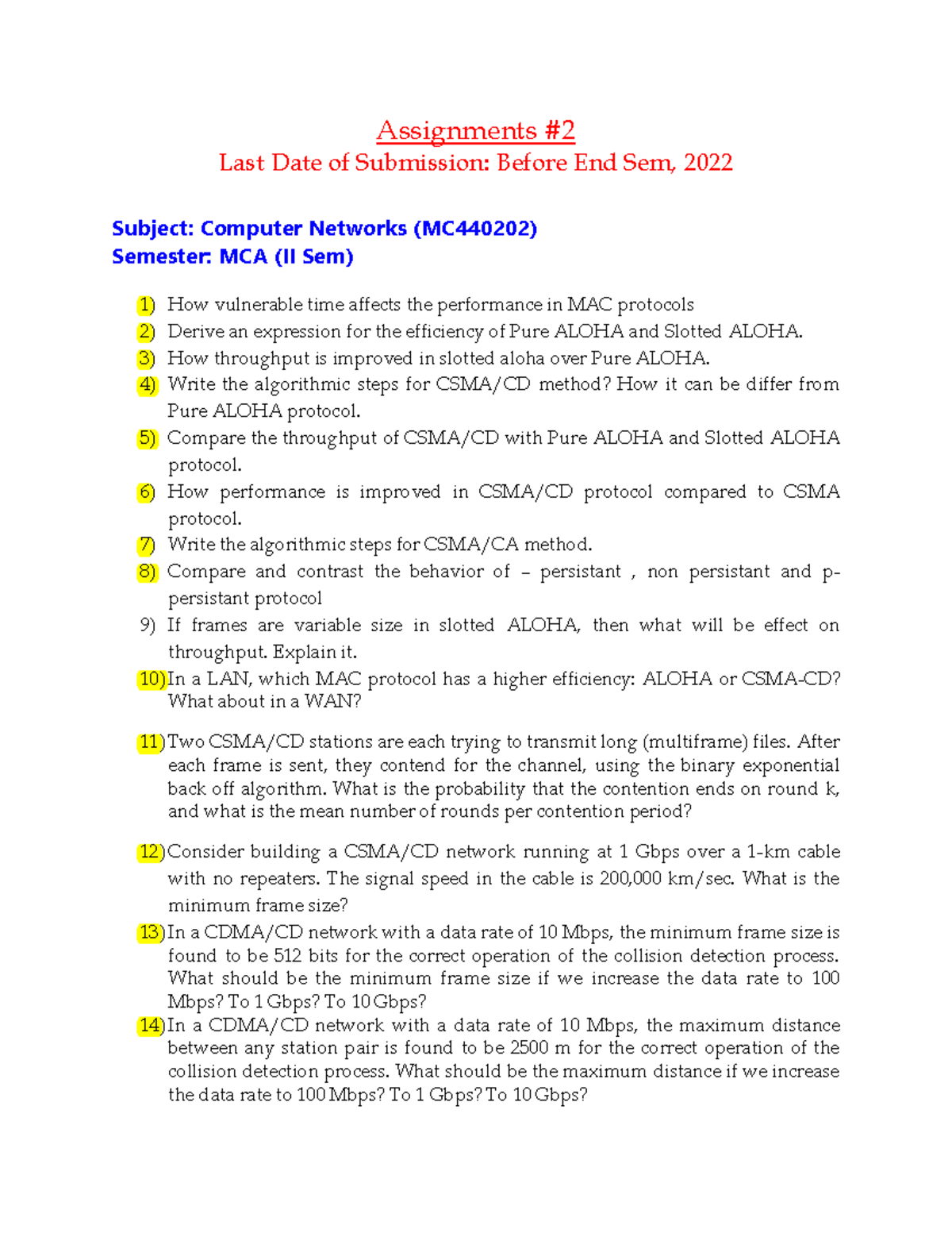 Computer Networks Assignments 2 Assignments Last Date Of Submission Before End Sem 2022