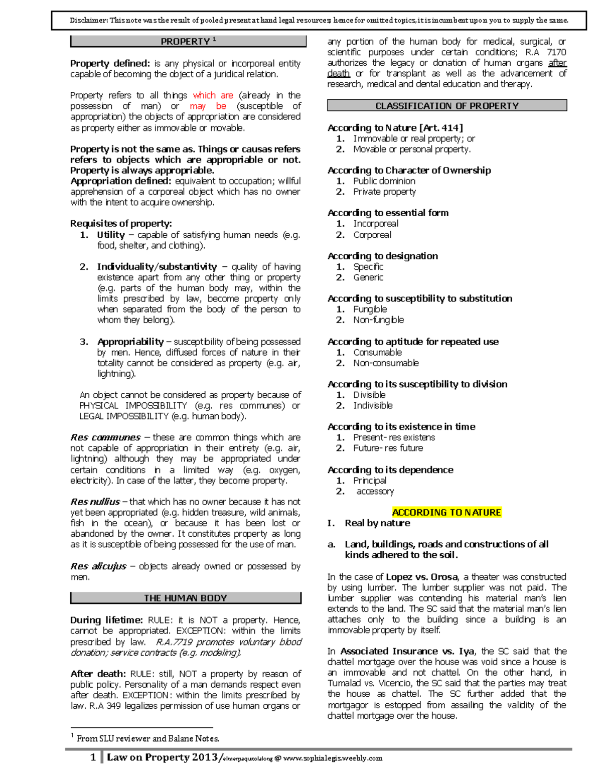 Property - PROPERTY 1 Property defined: is any physical or incorporeal ...