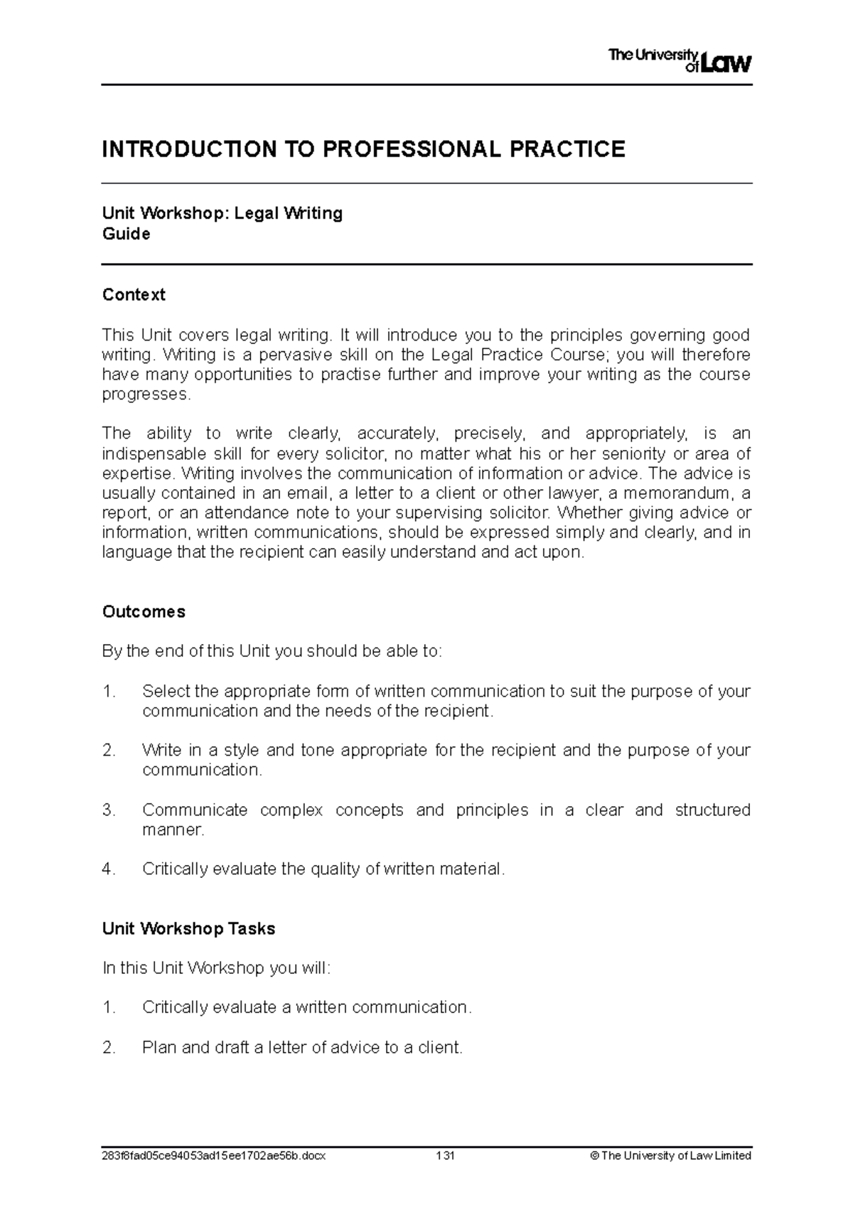 Legal Writing Guide - xxxxxx - INTRODUCTION TO PROFESSIONAL PRACTICE ...