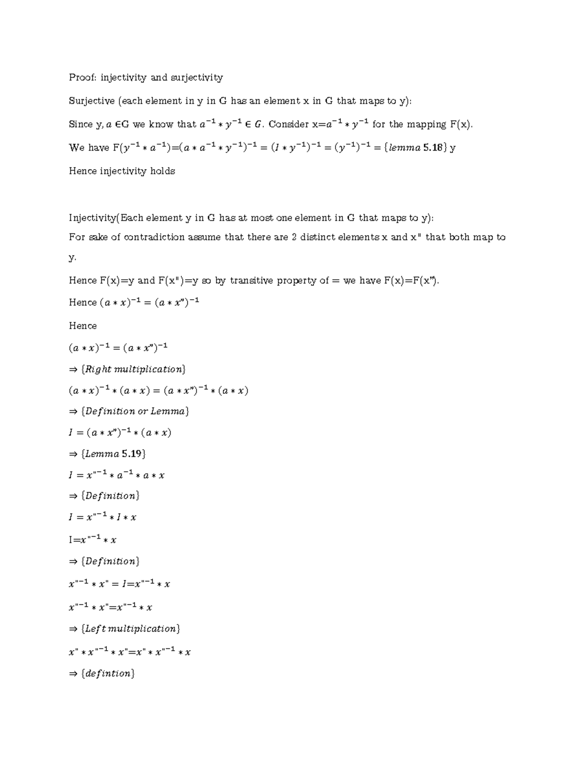 Bijection - Proof: injectivity and surjectivity Surjective (each ...