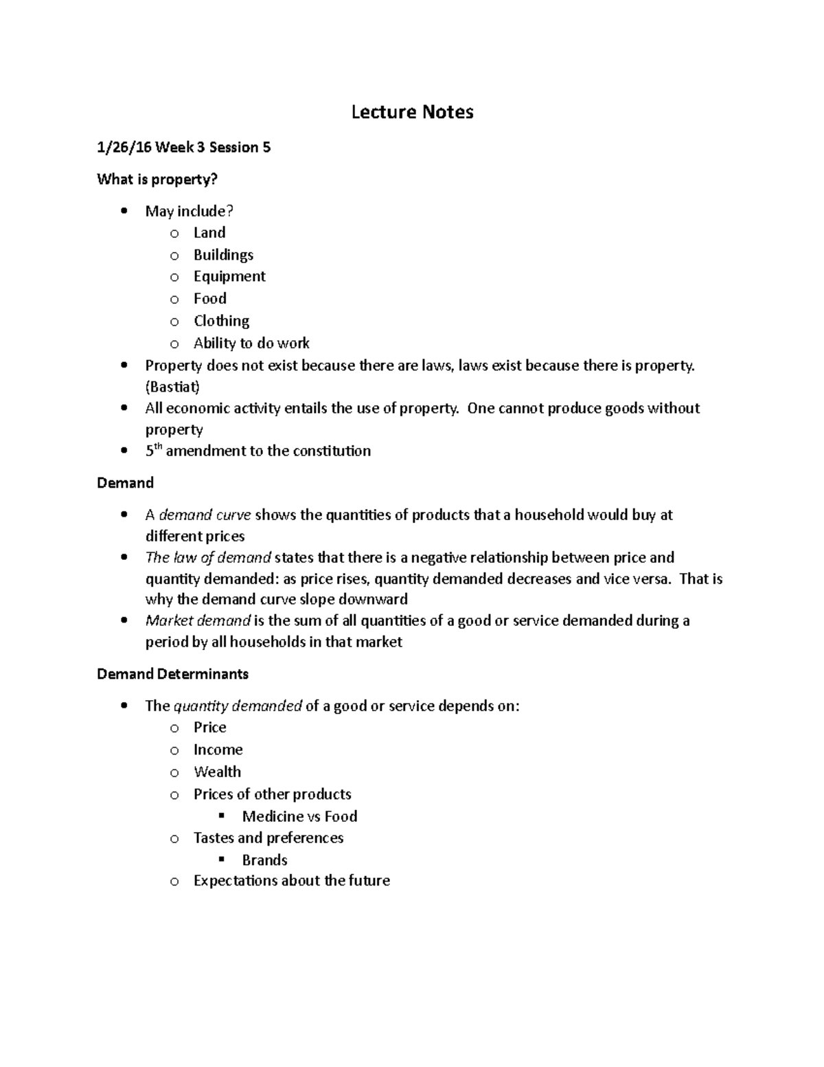 Week 3 notes - Lecture Notes 1/26/16 Week 3 Session 5 What is property ...
