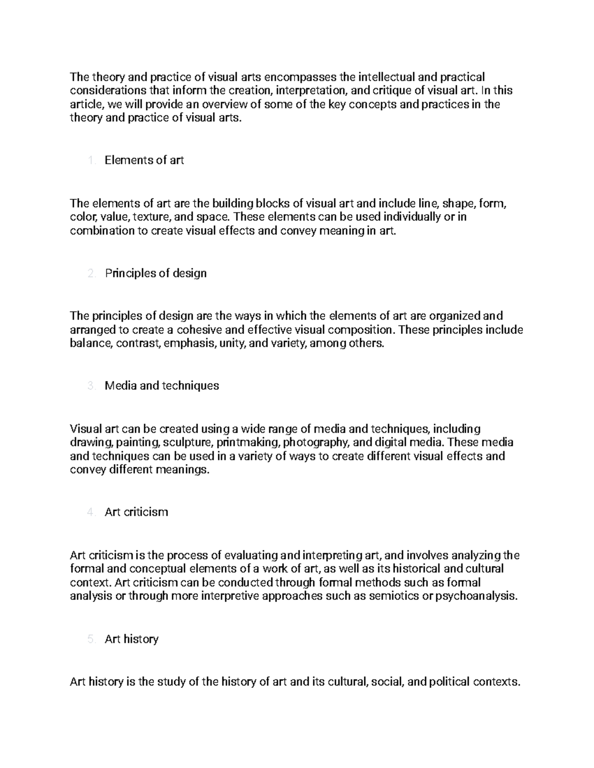 Intro to theory and practice of visual arts - The theory and practice ...